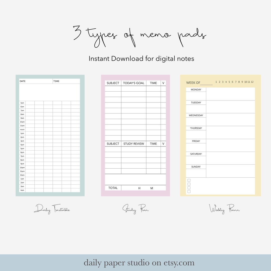 3 Types of Memo Pads, Digital Notes, Goodnotes, Instant Download ...
