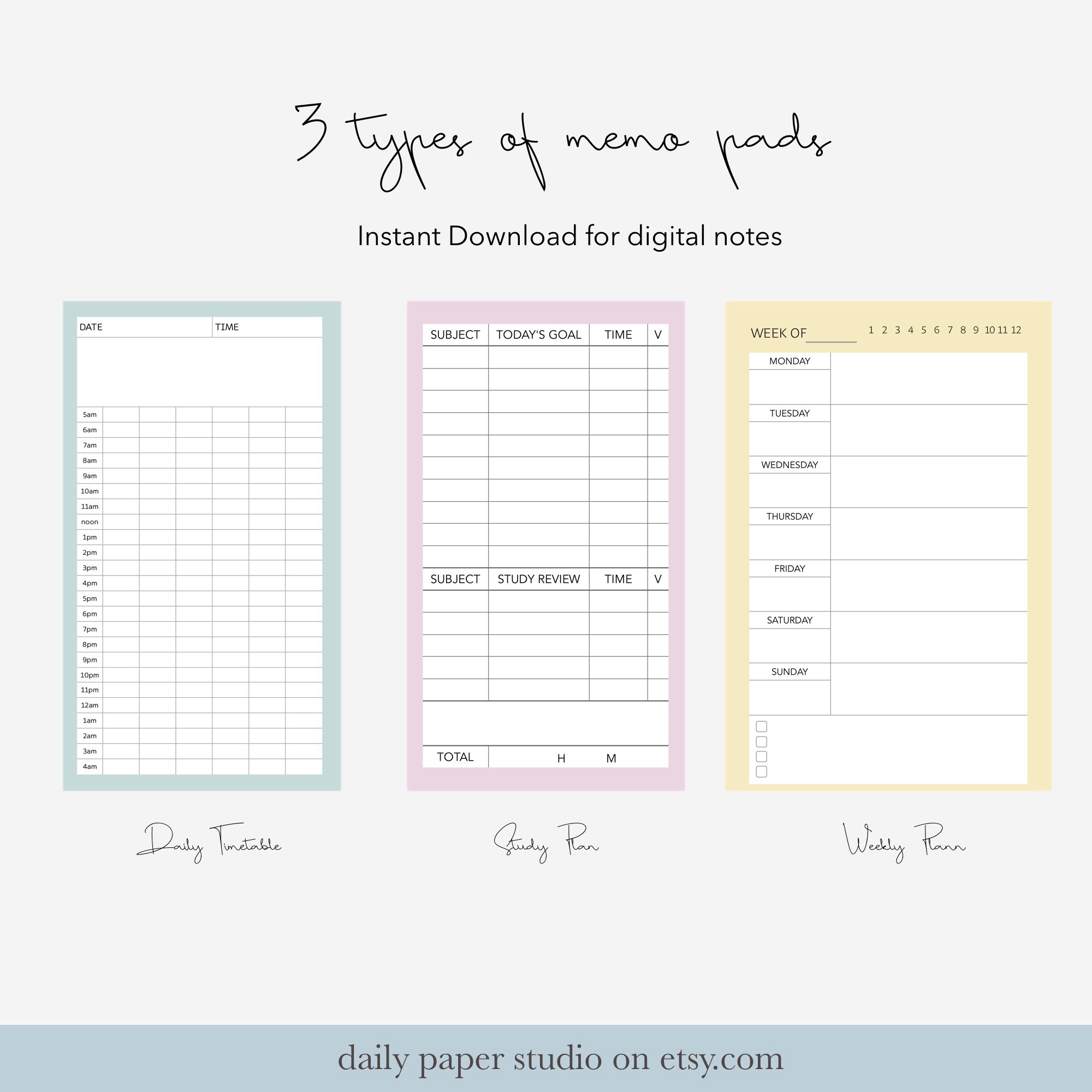 3 Types of Memo Pads, Digital Notes, Goodnotes, Instant Download ...