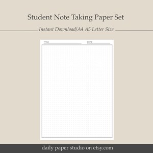 Student Note Taking Paper Set, Printable, Instant Download, A4, A5 ...