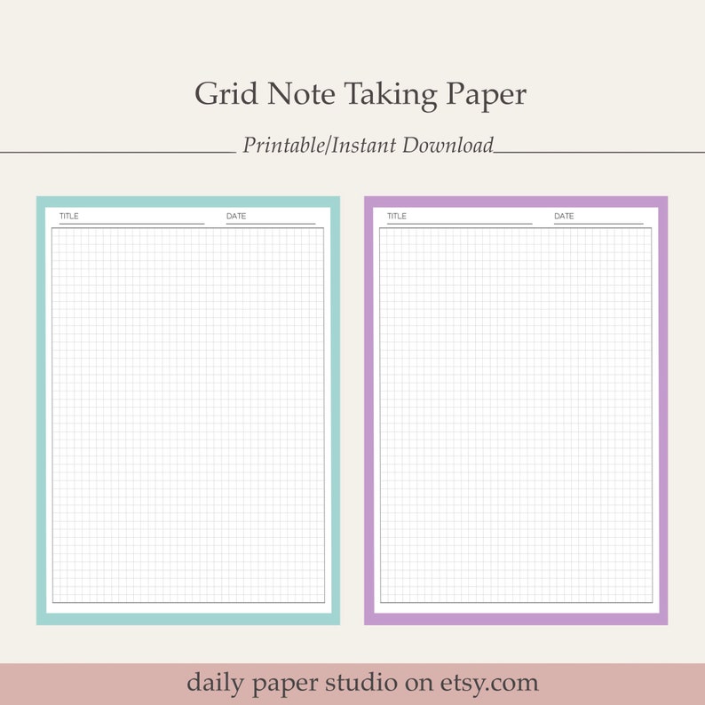 Grid Note Taking Paper , Printable, Instant Download, A4, A5, Letter ...
