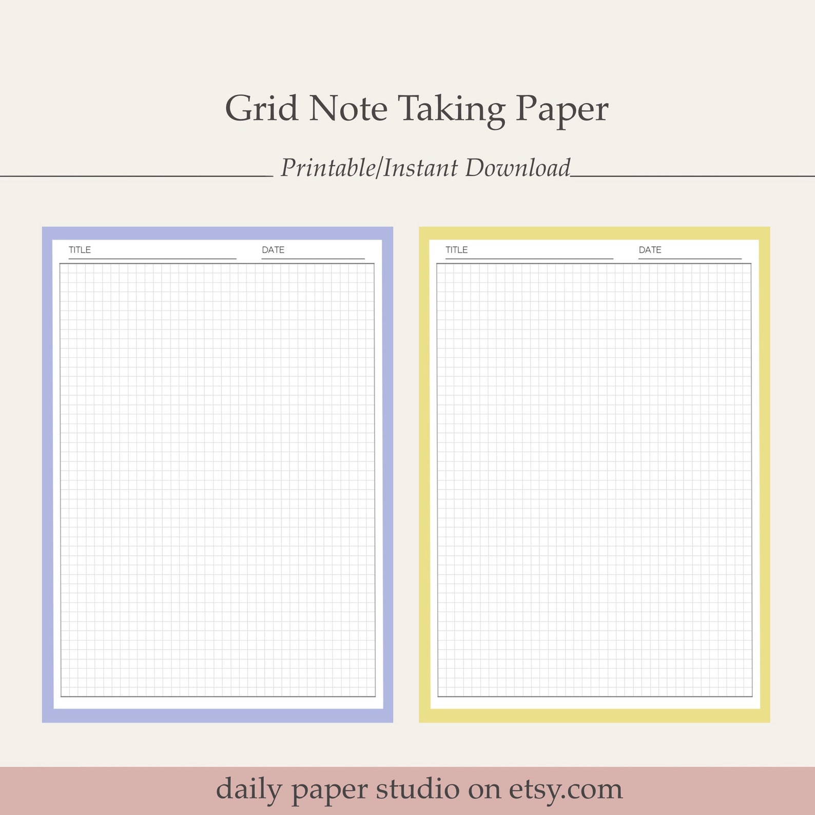 Grid Note Taking Paper , Printable, Instant Download, A4, A5, Letter ...