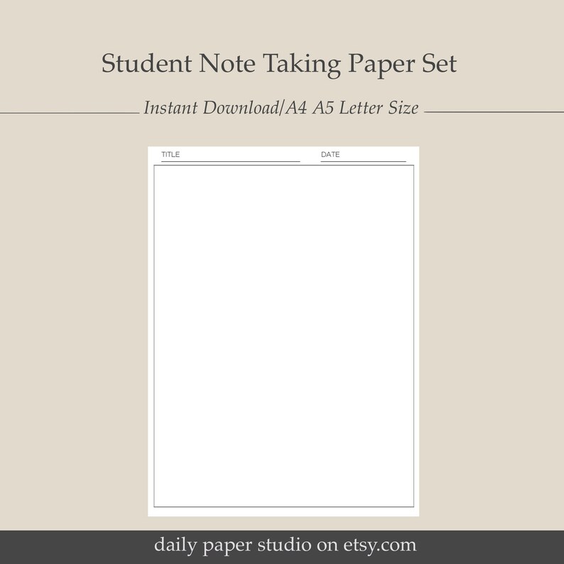 Student Note Taking Paper Set, Printable, Instant Download, A4, A5 ...