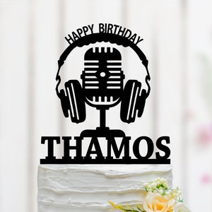 Headset Cake Topper, Retro Microphone Birthday Cake Topper, Musician ...