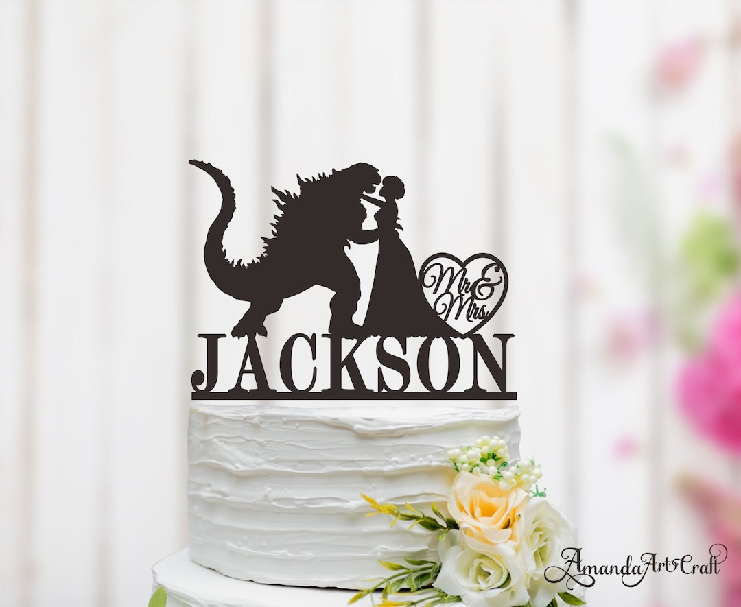 Custom Monster Wedding Cake Topper, Bride and Godzilla Cake Topper, Mr ...