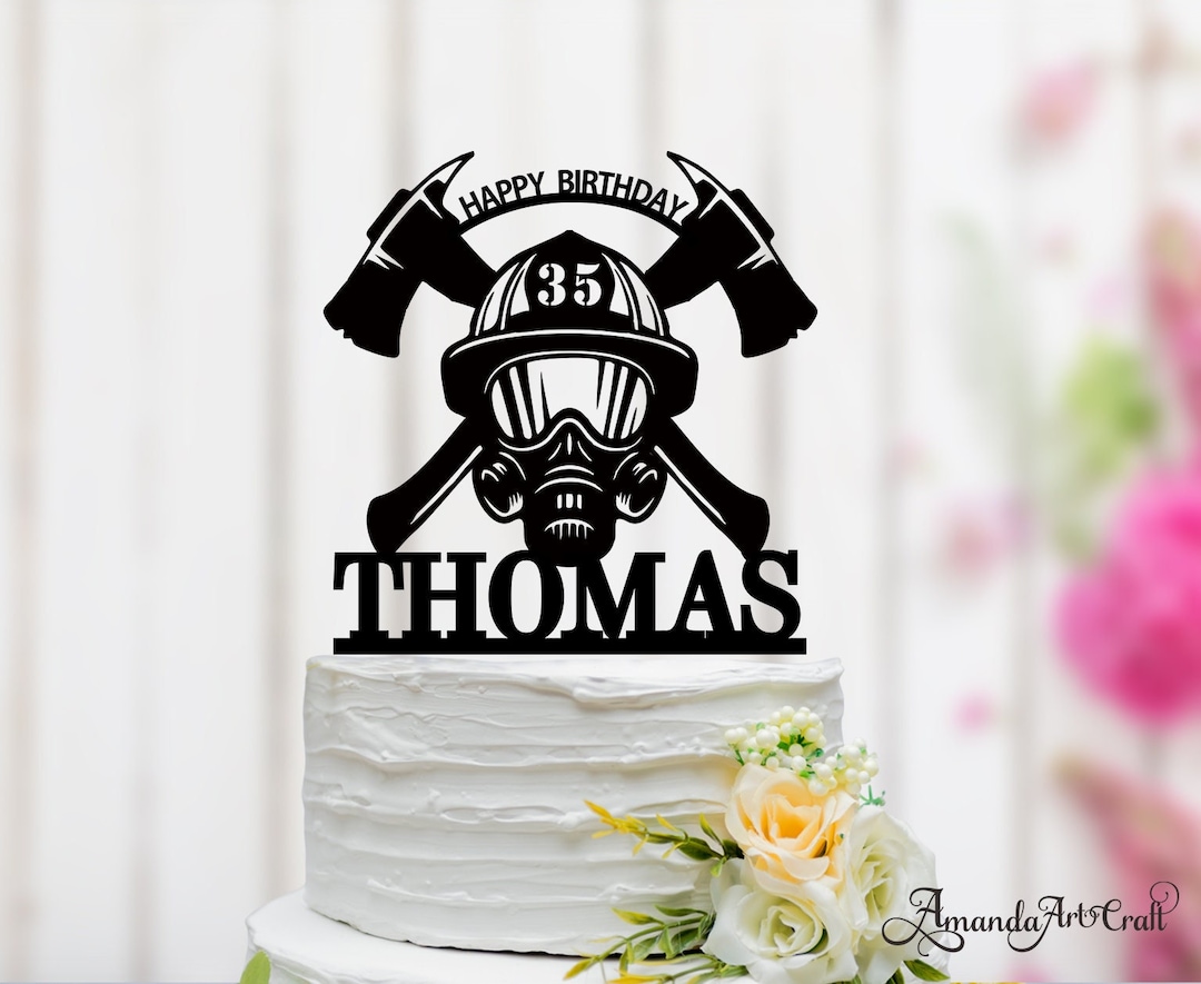 Fire Fighter Cake Topper, Fireman Birthday Wedding Cake Topper, Custom ...