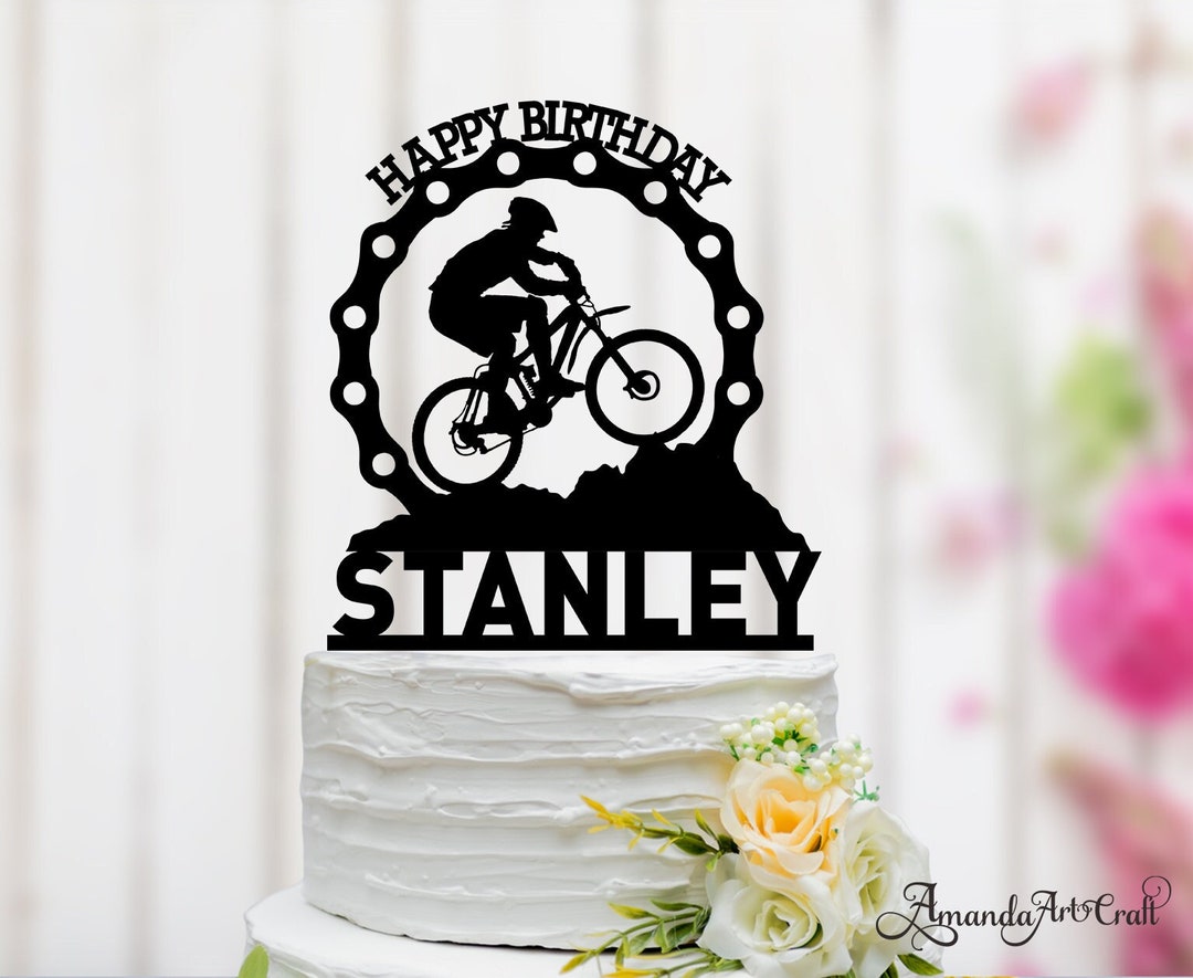 Mountain Biker Birthday Cake Topper, Bicycle Cake Topper, Bicycle Theme ...