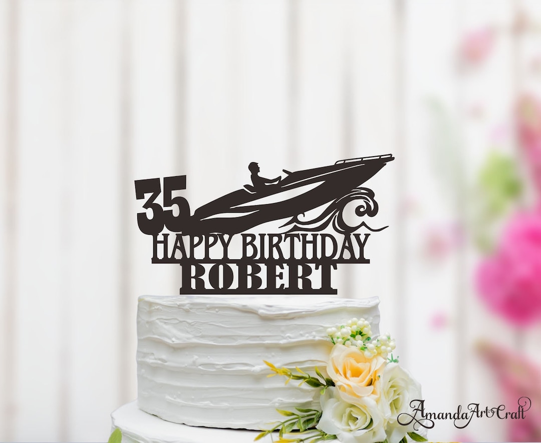 Speed Boat Birthday Cake Topper, Driving Boat Cake Topper, Speedboat ...