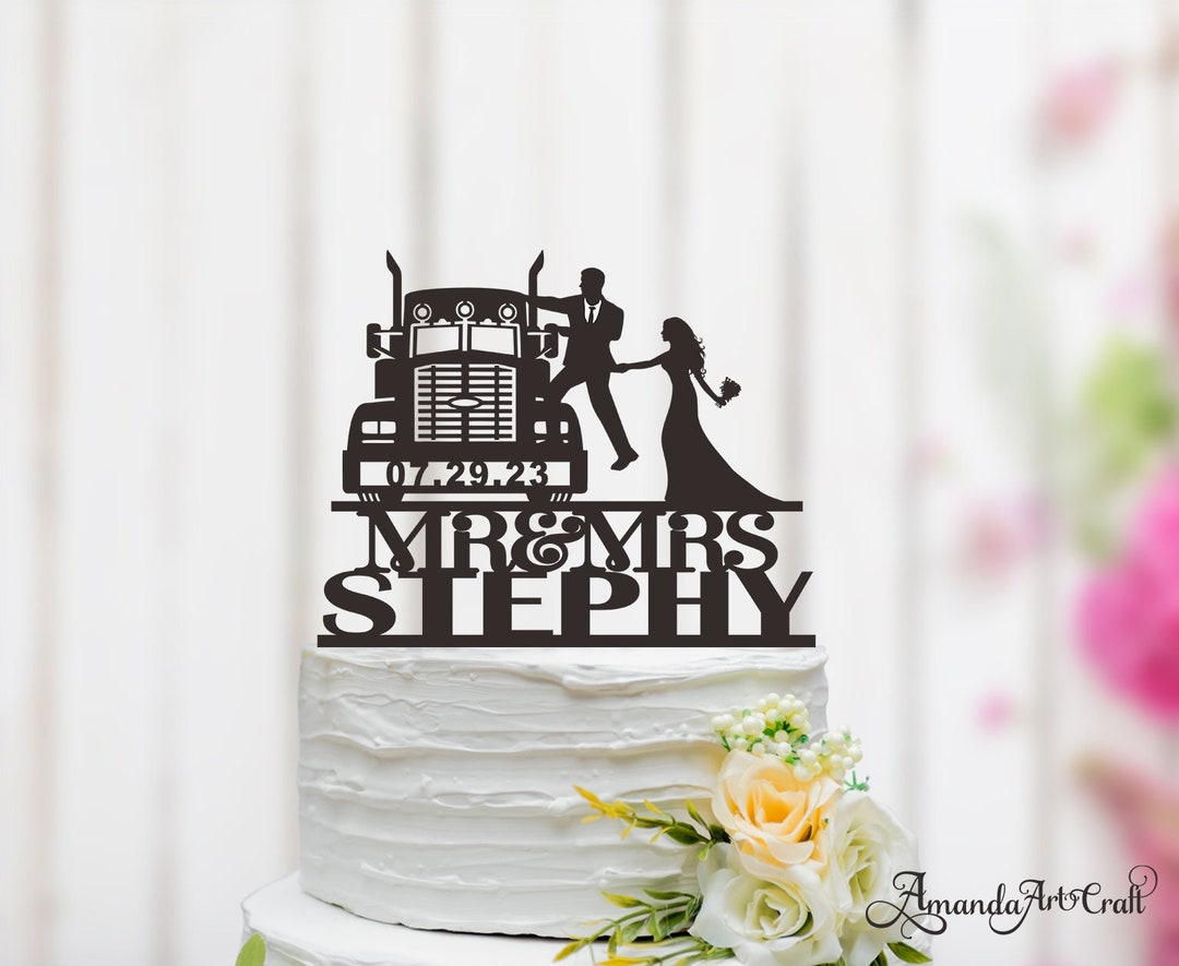 Trucker Wedding Cake Topper, Bride Dragging Groom Cake Topper, Mr and ...