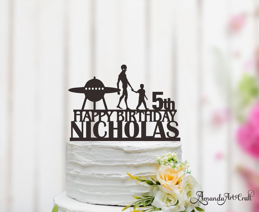 Alien Birthday Cake Topper, Alien UFO Cake Topper With Age, Alien Theme ...