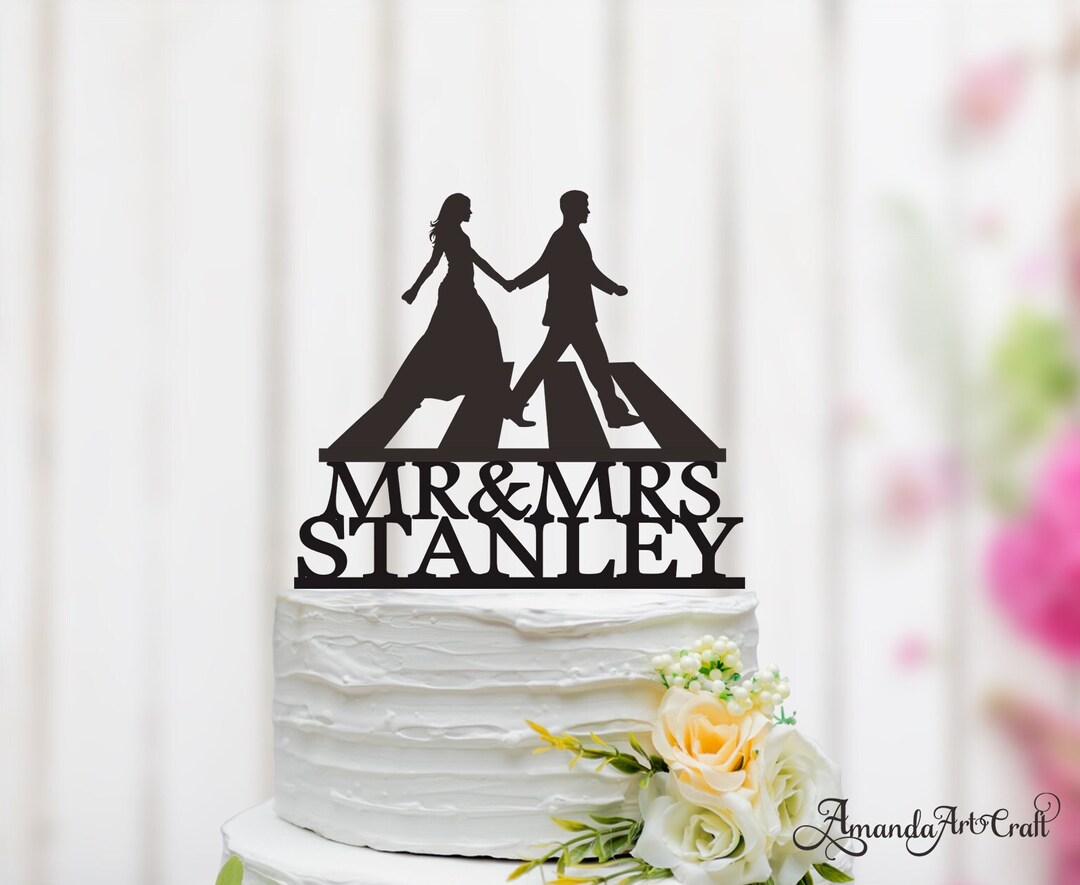 The Beatles Themed Wedding Cake Topper, Bride and Groom Cake Topper, Mr ...