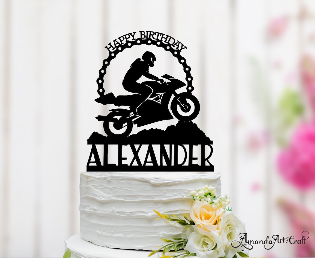 Male Motorcycle Birthday Cake Topper, Sport Biker Cake Topper ...