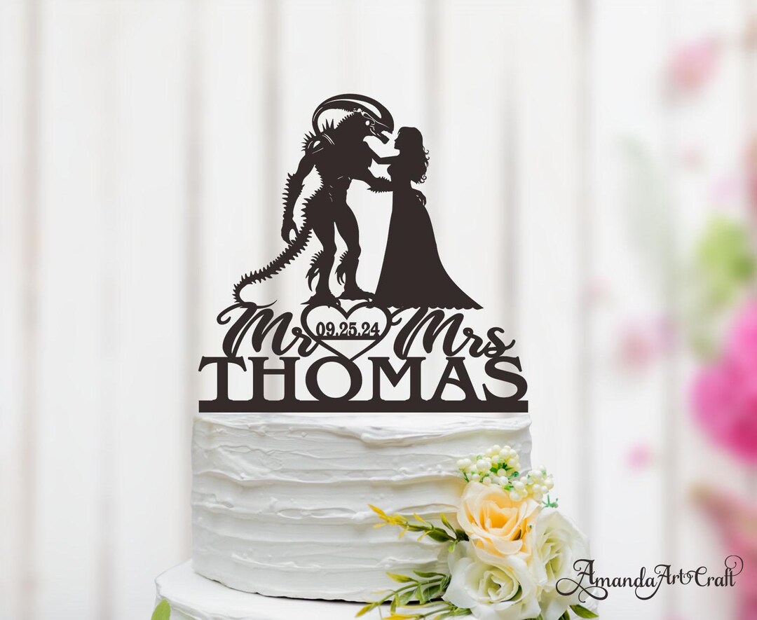 Monster Wedding Cake Topper, Alien Cake Topper, Mr and Mrs Cake Topper ...