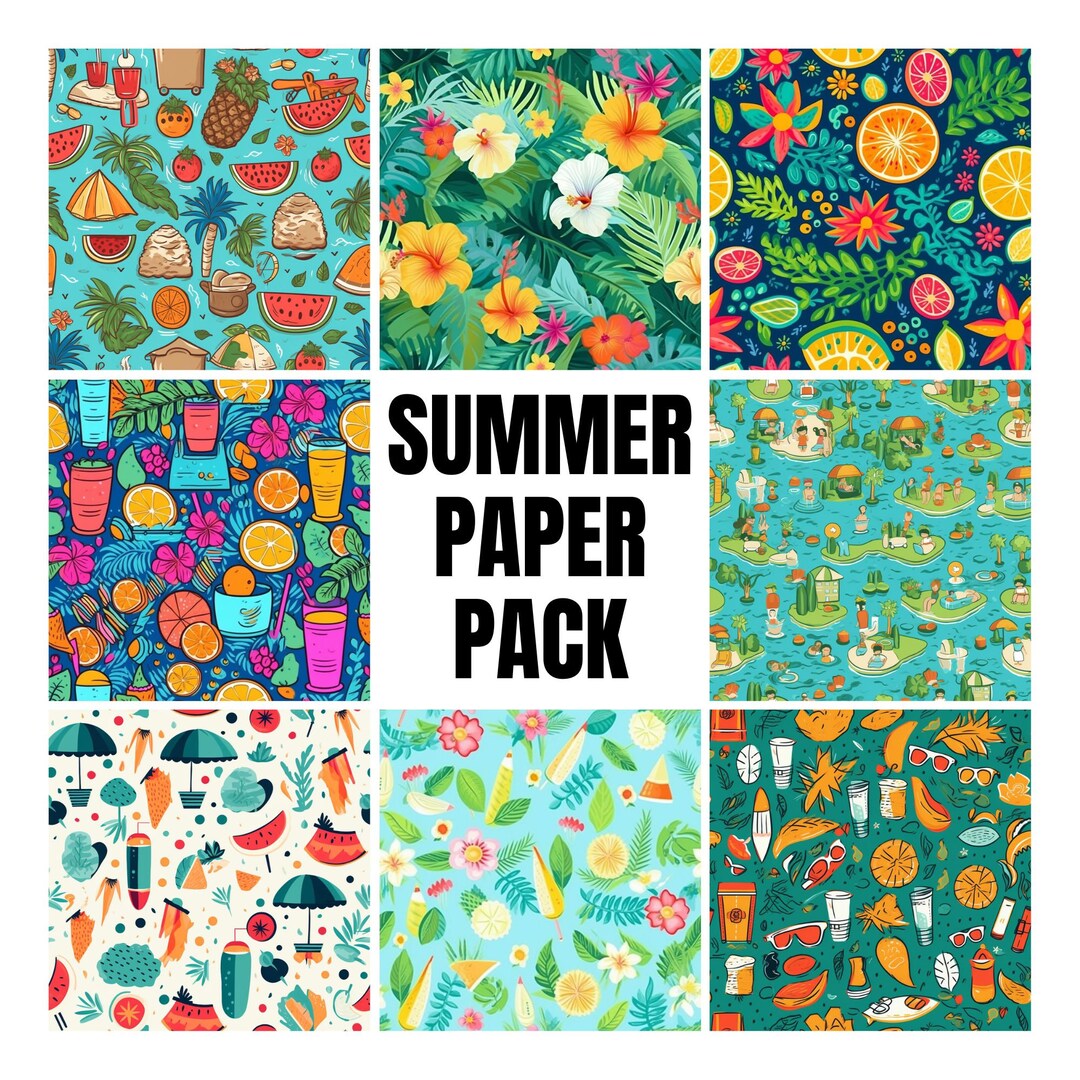 Summer Scrapbook Paper Bundle, Set of 8 - Digital Download 12"x12" PDF ...