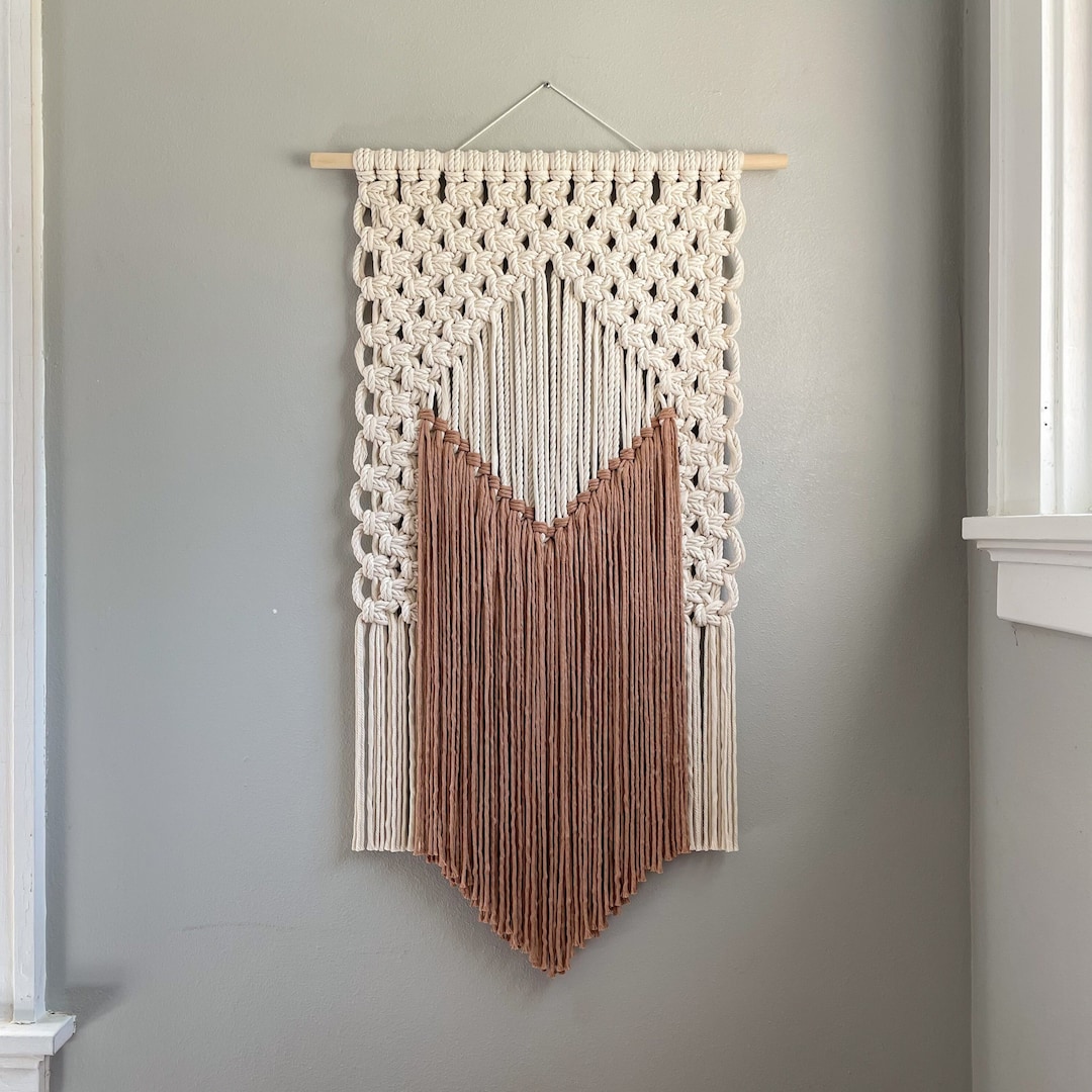 Geometric Macrame Wall Hanging, Woven Wall Art, Large Fiber Art, Pink ...