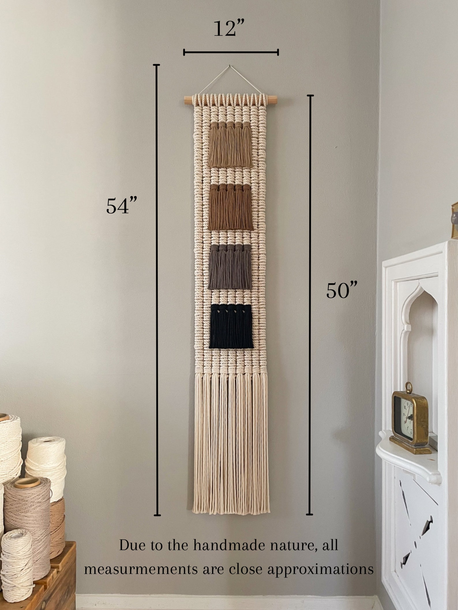 Long Macrame Wall Hanging, Vertical Fiber Art Decor, Narrow Textile ...