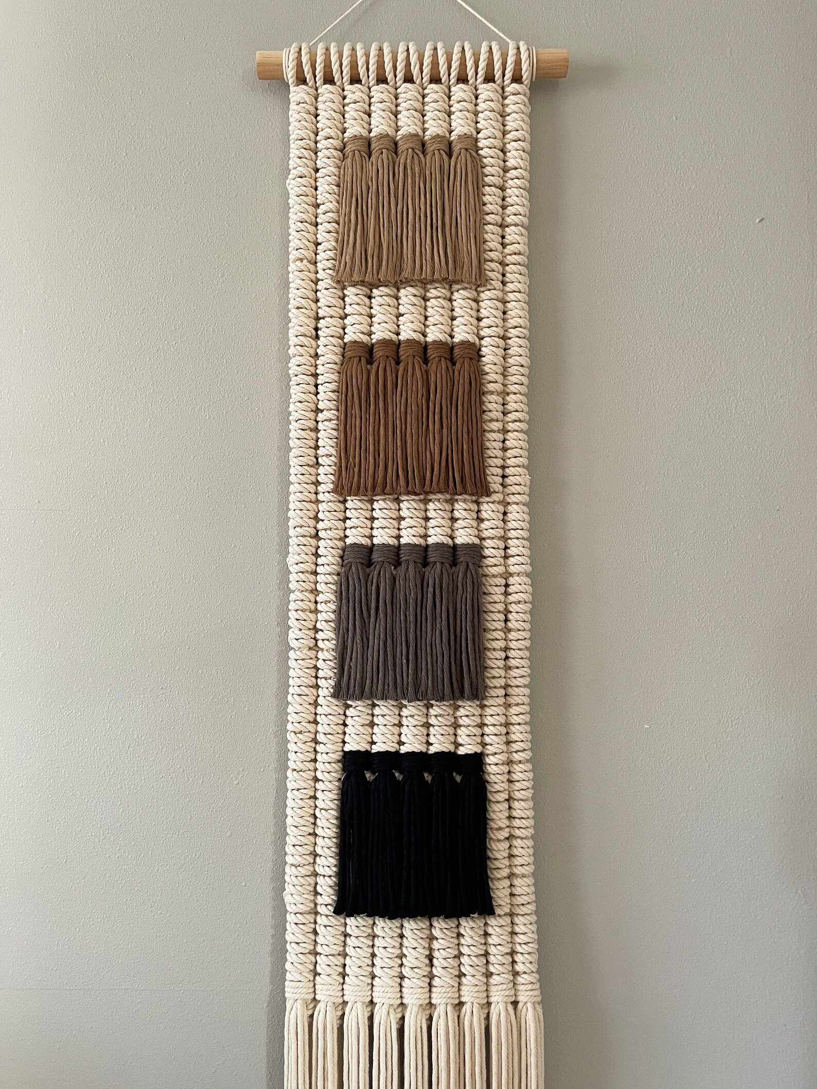Long Macrame Wall Hanging, Vertical Fiber Art Decor, Narrow Textile ...