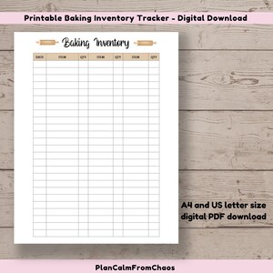 Printable Baking Inventory Tracker DIGITAL DOWNLOAD. Organise - Etsy UK