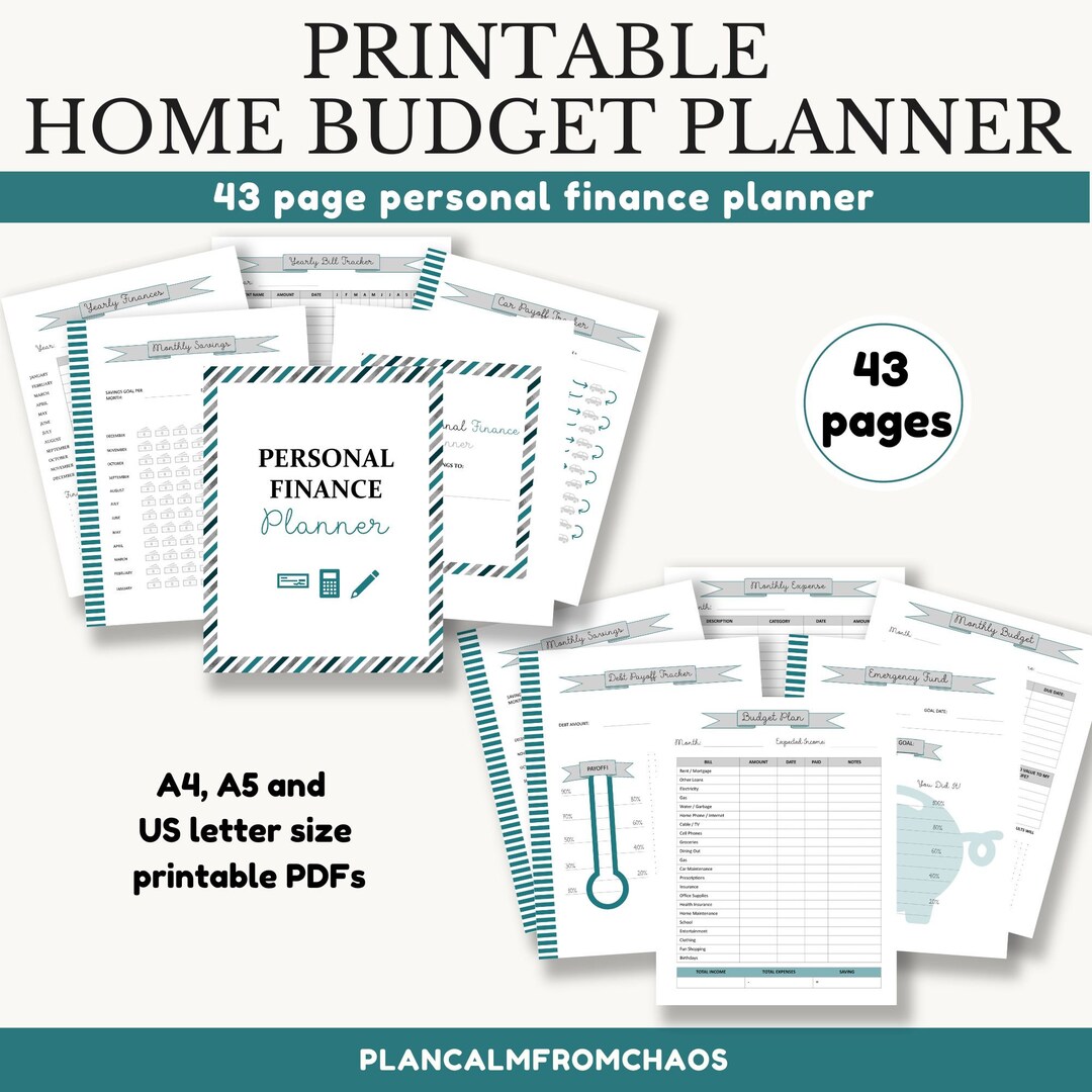 Printable Home Budget Planner. DIGITAL DOWNLOAD. Personal Finance ...