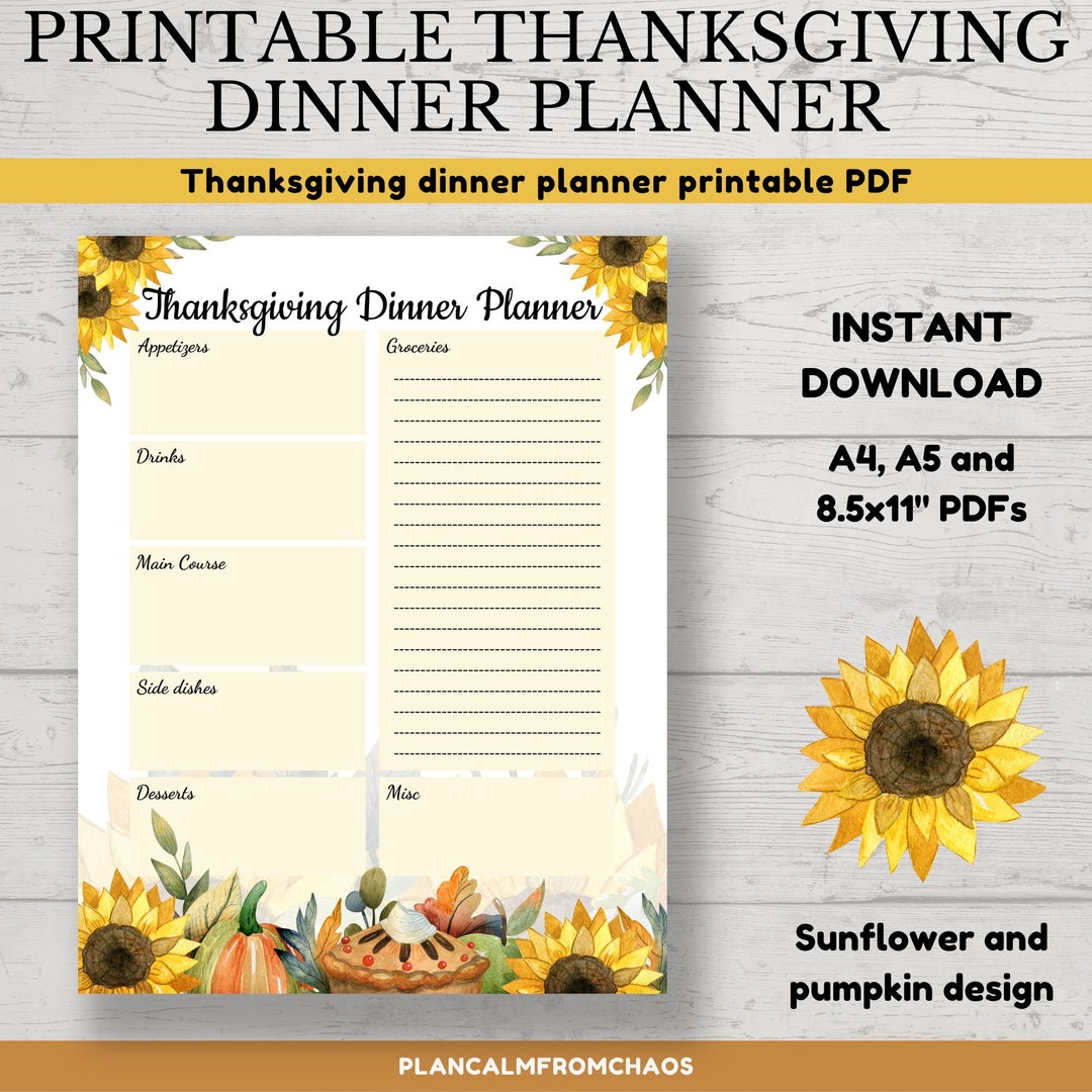 Printable Thanksgiving Dinner Planner. DIGITAL DOWNLOAD. Thanksgiving ...