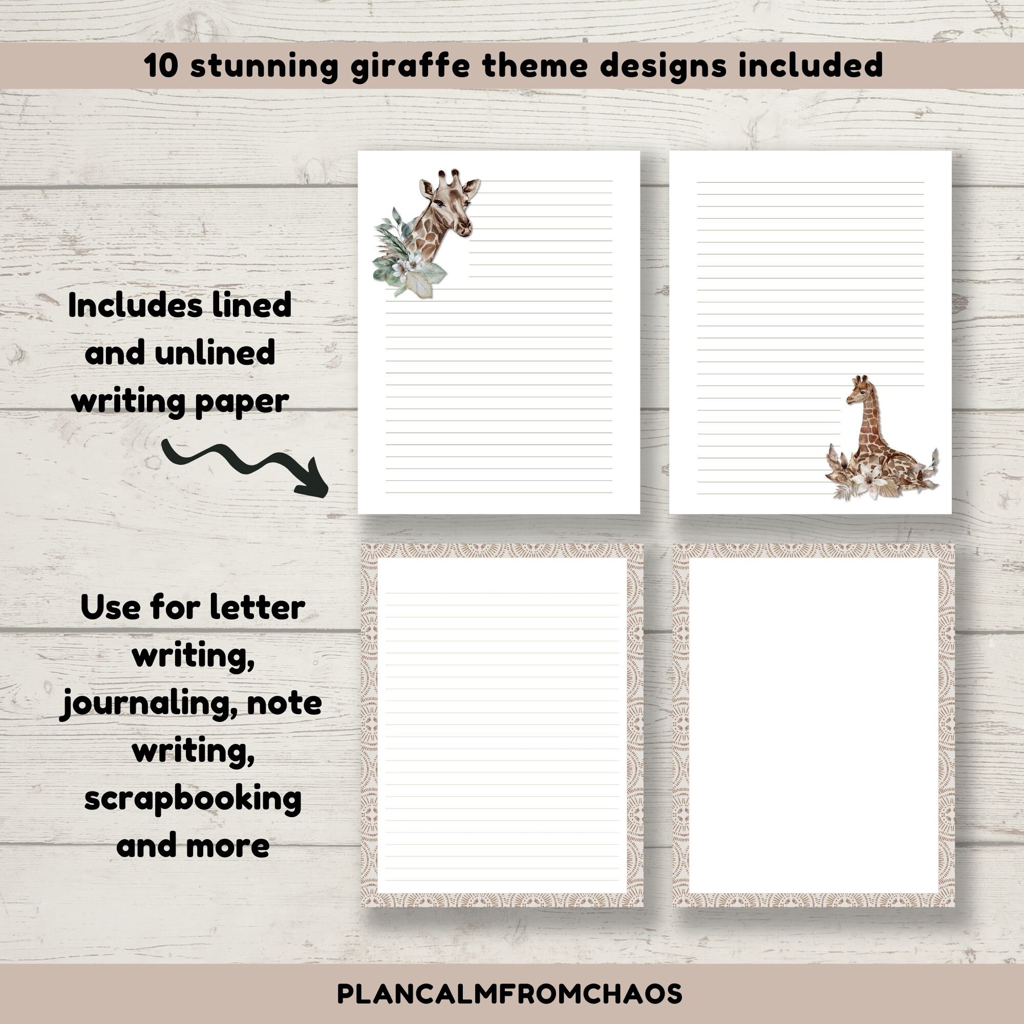 Giraffe Stationery: Printable Writing Paper, 10 Designs (digital ...