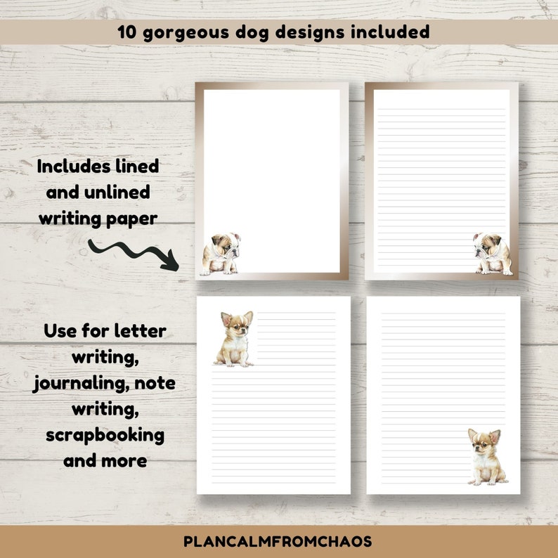 Printable Dog Stationery Set, DIGITAL DOWNLOAD, Printable Writing Paper ...