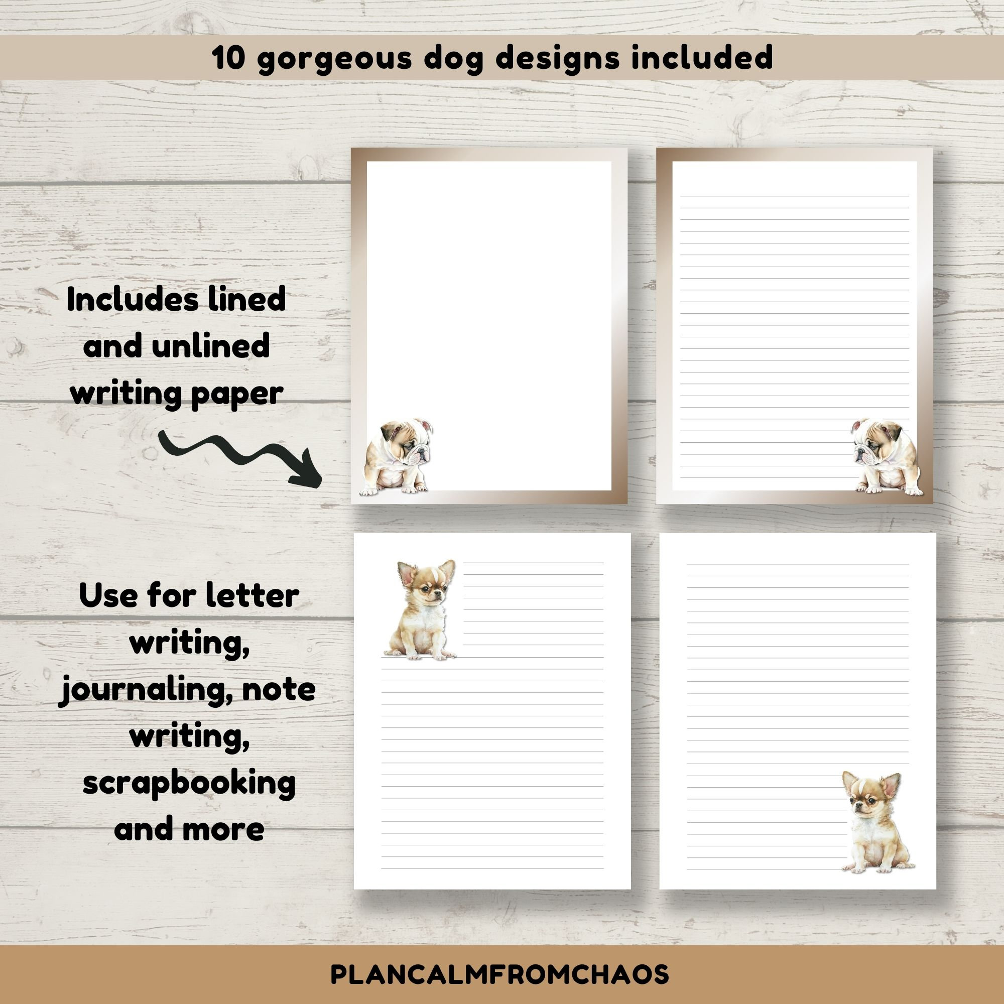 Printable Dog Stationery Set, DIGITAL DOWNLOAD, Printable Writing Paper ...