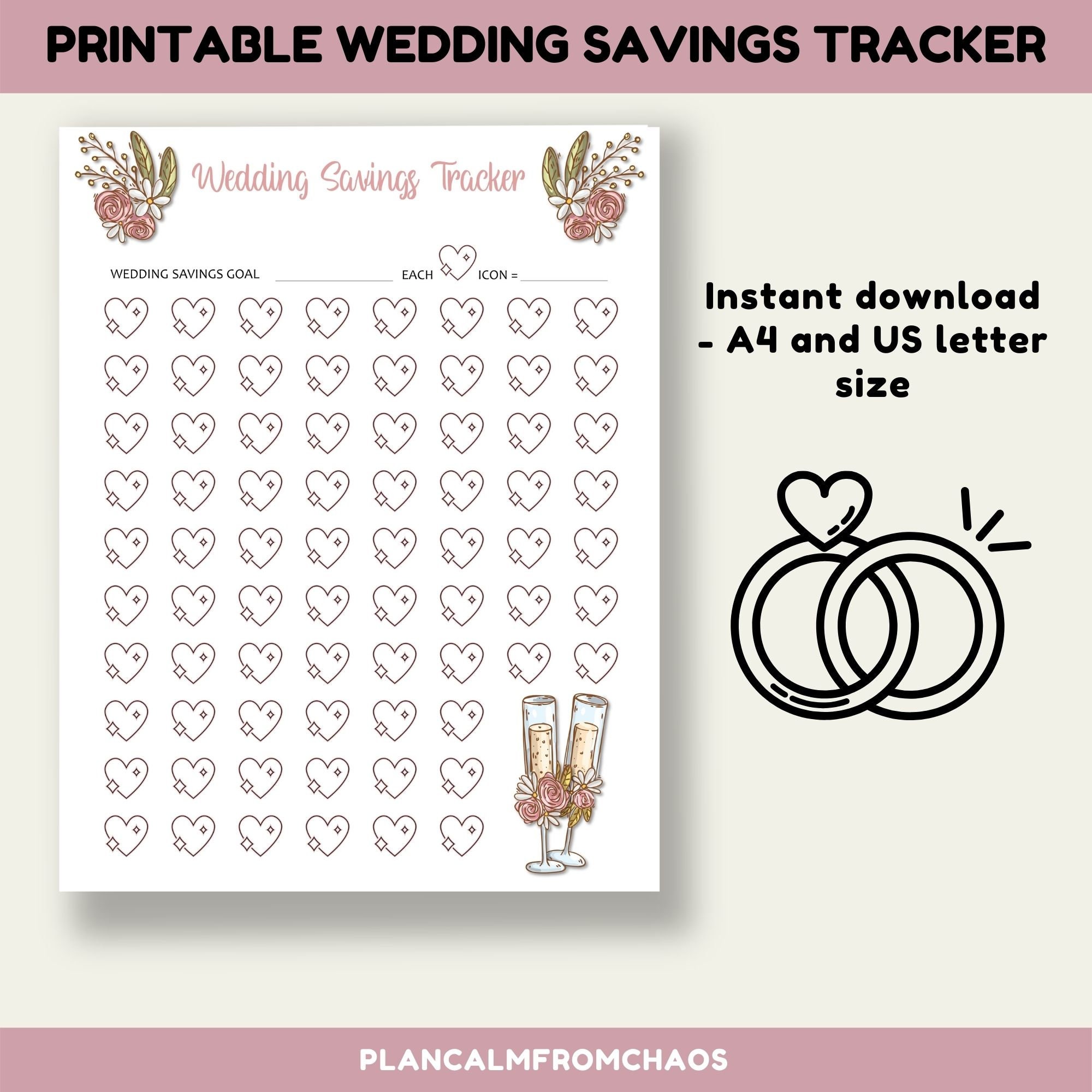 Wedding Savings Tracker Printable: A4/8.5x11 Wedding Fund Planner ...
