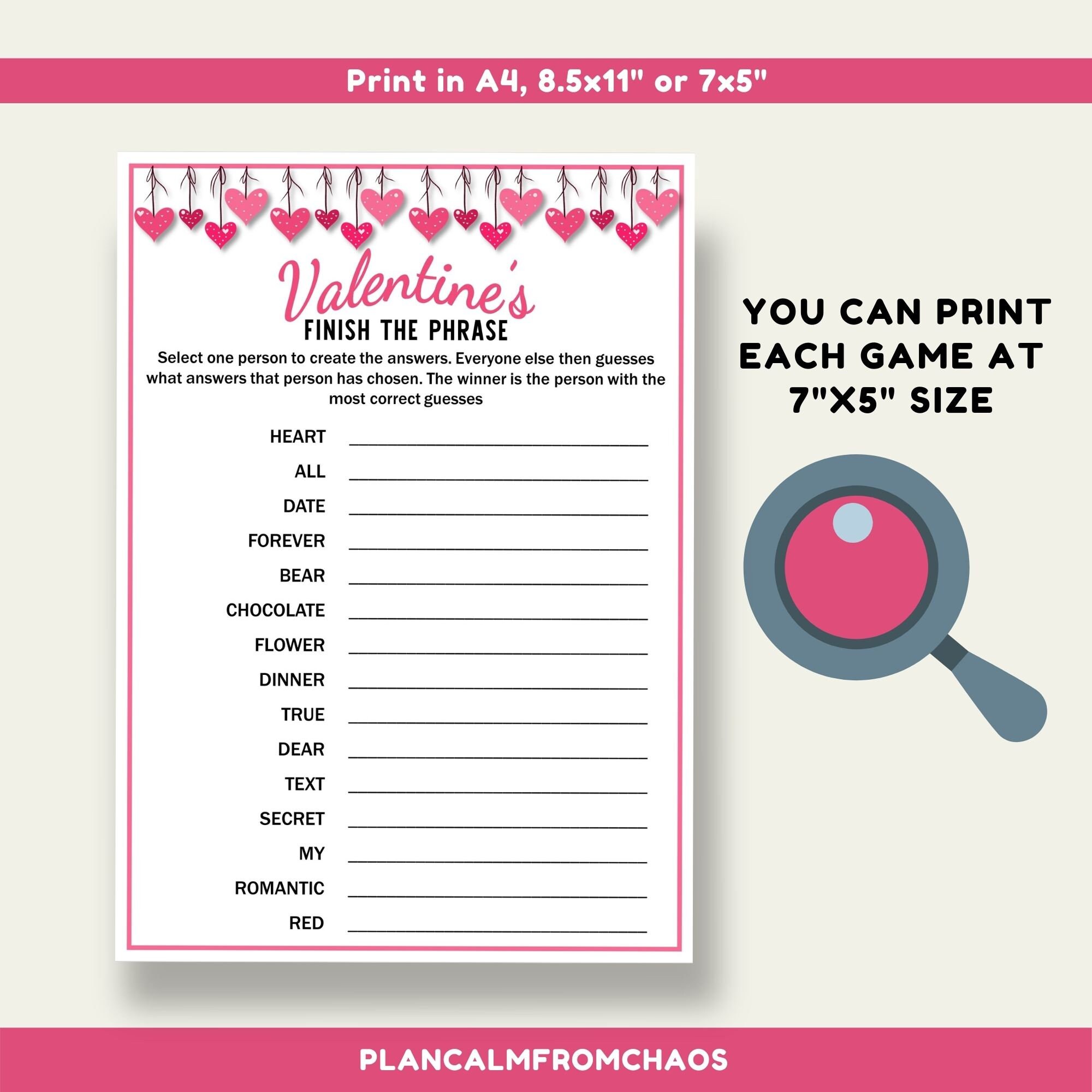 Valentines Day Printable Games, Finish the Phrase, DIGITAL DOWNLOAD ...