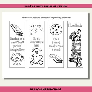 Printable Valentine's Colouring Bookmarks, DIGITAL DOWNLOAD, 12 Fun 6x2 ...