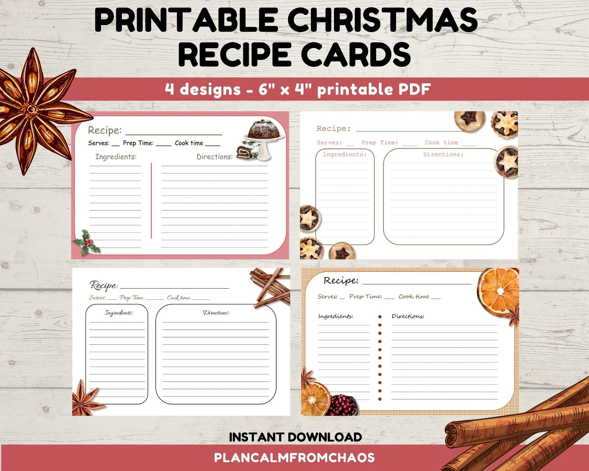 Printable Christmas Recipe Cards Digital Download - Etsy