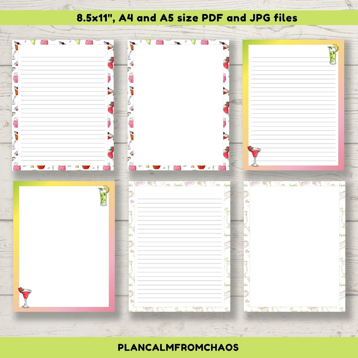 Printable Summer Cocktail Stationery, DIGITAL DOWNLOAD, Printable ...