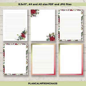 Printable Christmas Poinsettia Stationery, DIGITAL DOWNLOAD, Printable ...