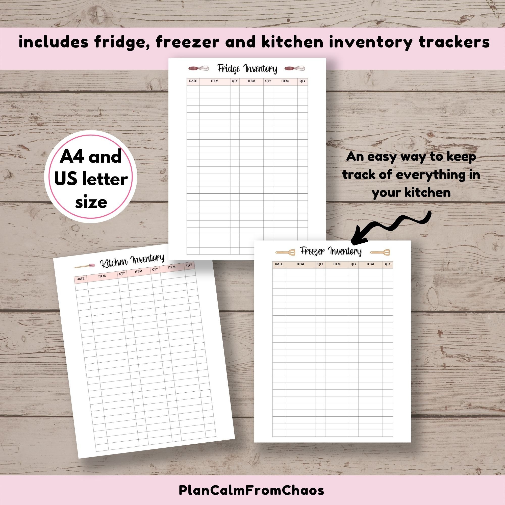 Kitchen Inventory Printable Trackers. Fridge Inventory, Freezer ...