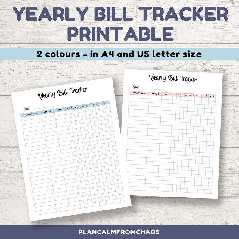 Yearly Bill Tracker Printable. DIGITAL DOWNLOAD. Track All Your Yearly ...
