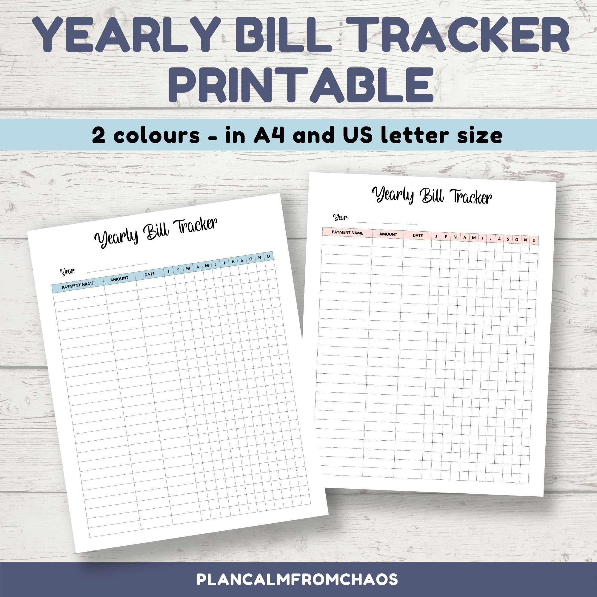 Yearly Bill Tracker Printable. DIGITAL DOWNLOAD. Track All Your Yearly ...