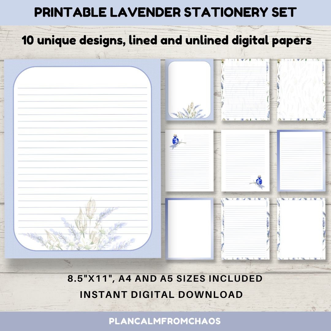 Lavender Printable Stationery, DIGITAL DOWNLOAD, Printable Writing ...