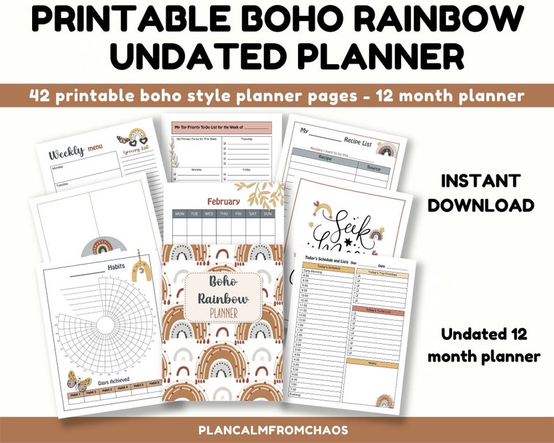 Printable Rainbow Boho Undated Planner DIGITAL DOWNLOAD 42 - Etsy