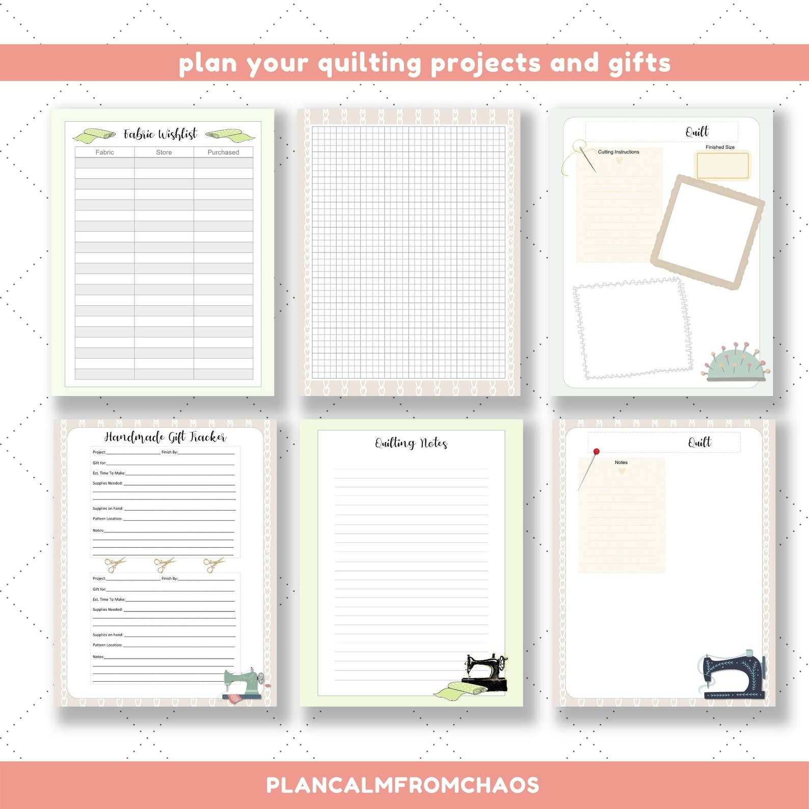 Printable Quilt Planner. DIGITAL DOWNLOAD. Use these printable | Etsy