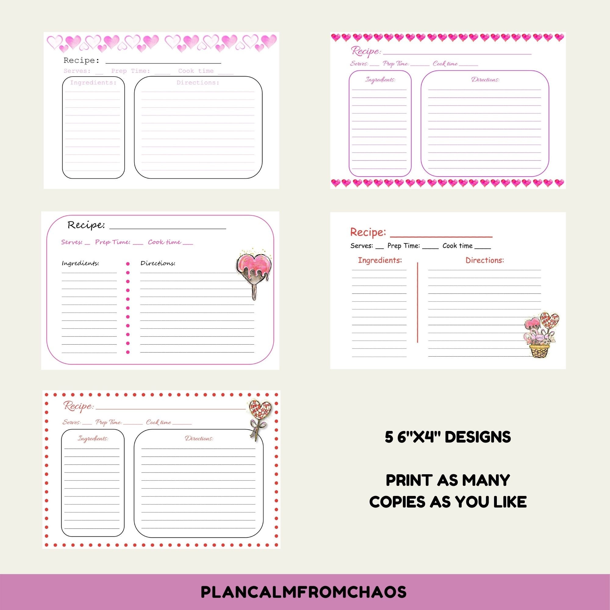 Printable Valentine's Day Recipe Cards DIGITAL DOWNLOAD - Etsy