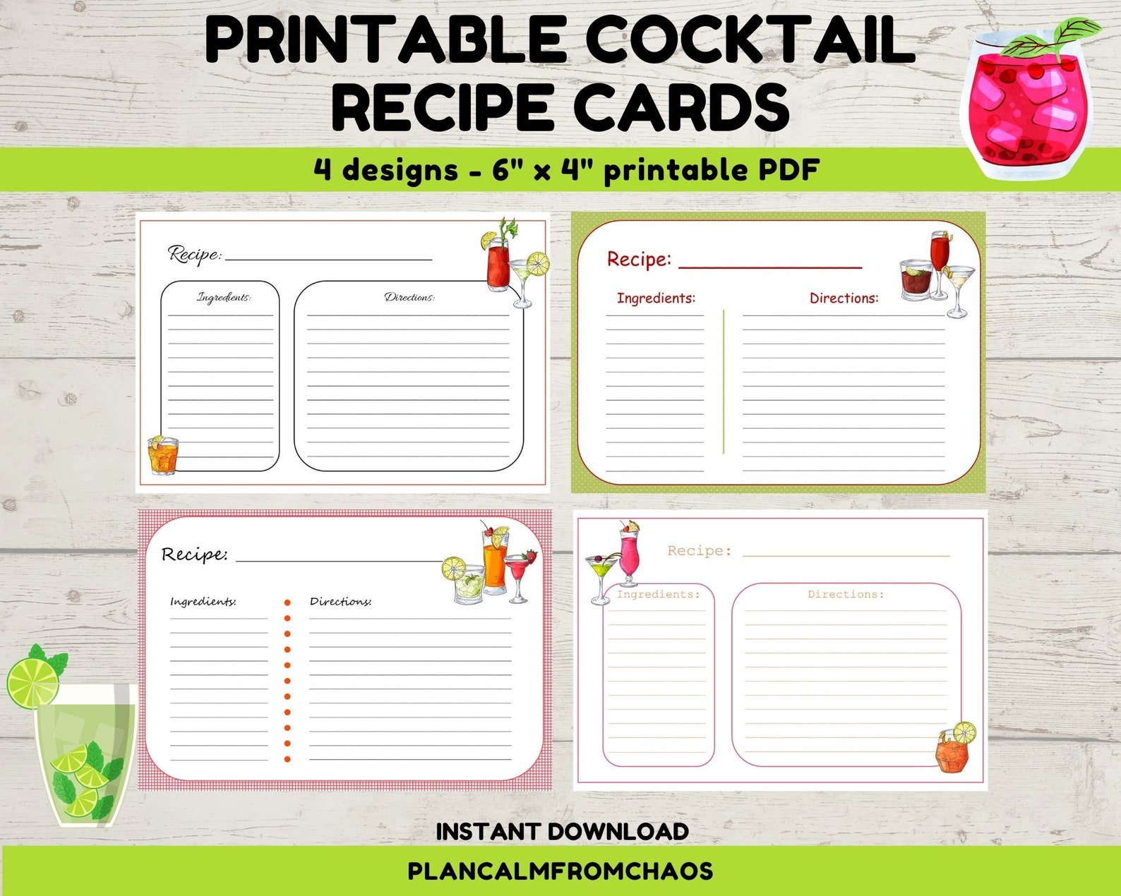 Printable Cocktail Recipe Cards Digital Download - Etsy