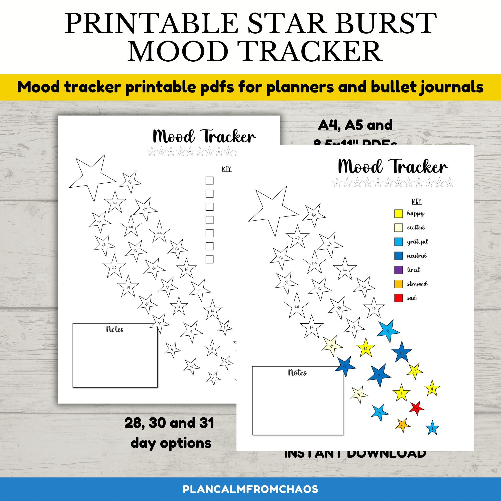 Star Mood Tracker Printable Pages. 28 30 and 31 Day Mood Tracker Pdfs ...