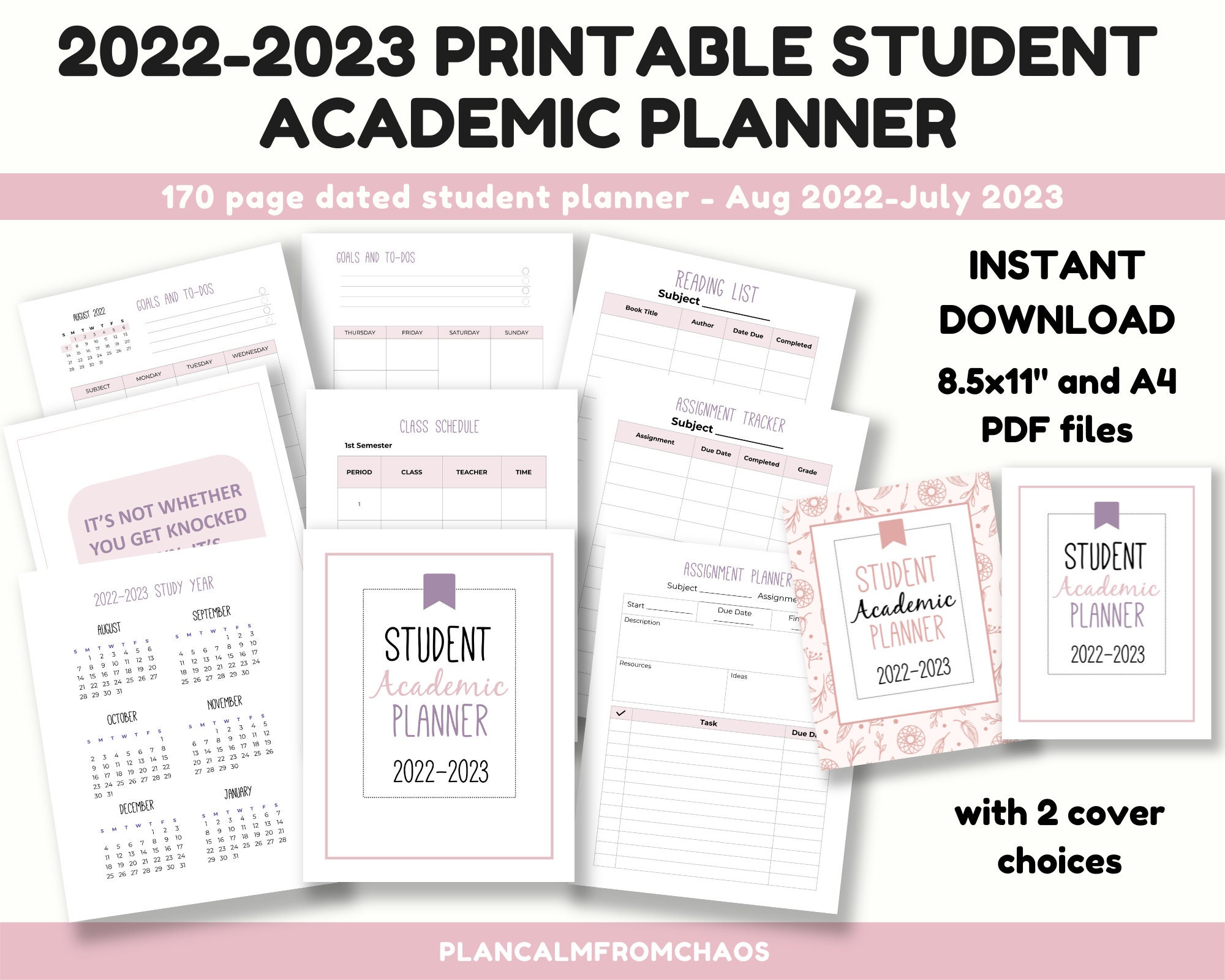2022-2023 Student Planner Printable. DIGITAL DOWNLOAD. Pretty - Etsy Canada