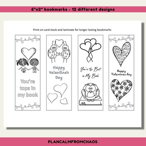 Printable Valentine's Colouring Bookmarks, DIGITAL DOWNLOAD, 12 Fun 6x2 ...