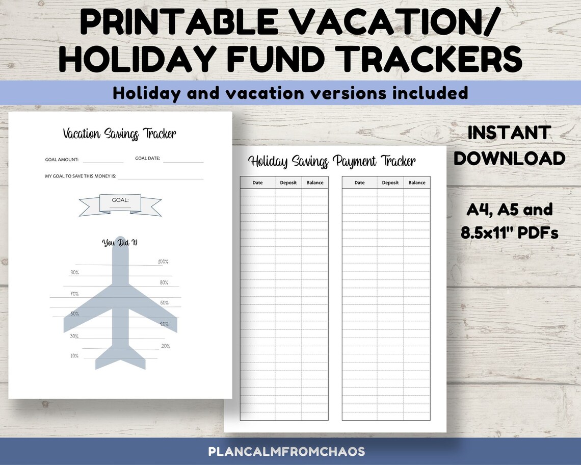 Printable Vacation Savings Trackers. DIGITAL DOWNLOAD. - Etsy
