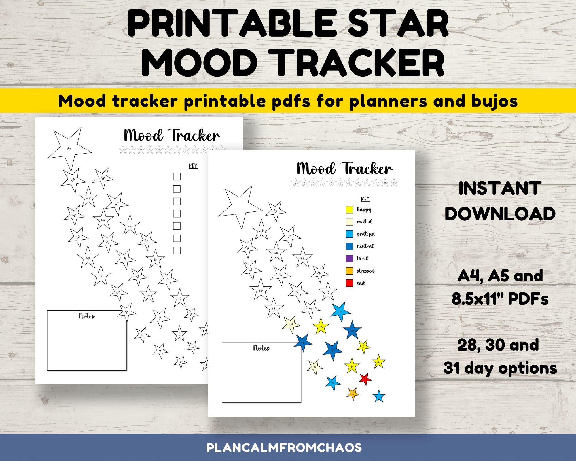 Star Mood Tracker Printable Pages. 28 30 and 31 Day Mood - Etsy
