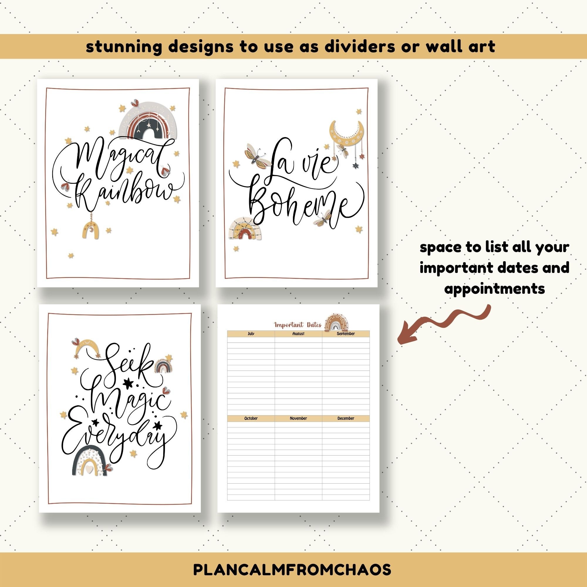 Printable Rainbow Boho Undated Planner, DIGITAL DOWNLOAD, 42 Page Boho ...