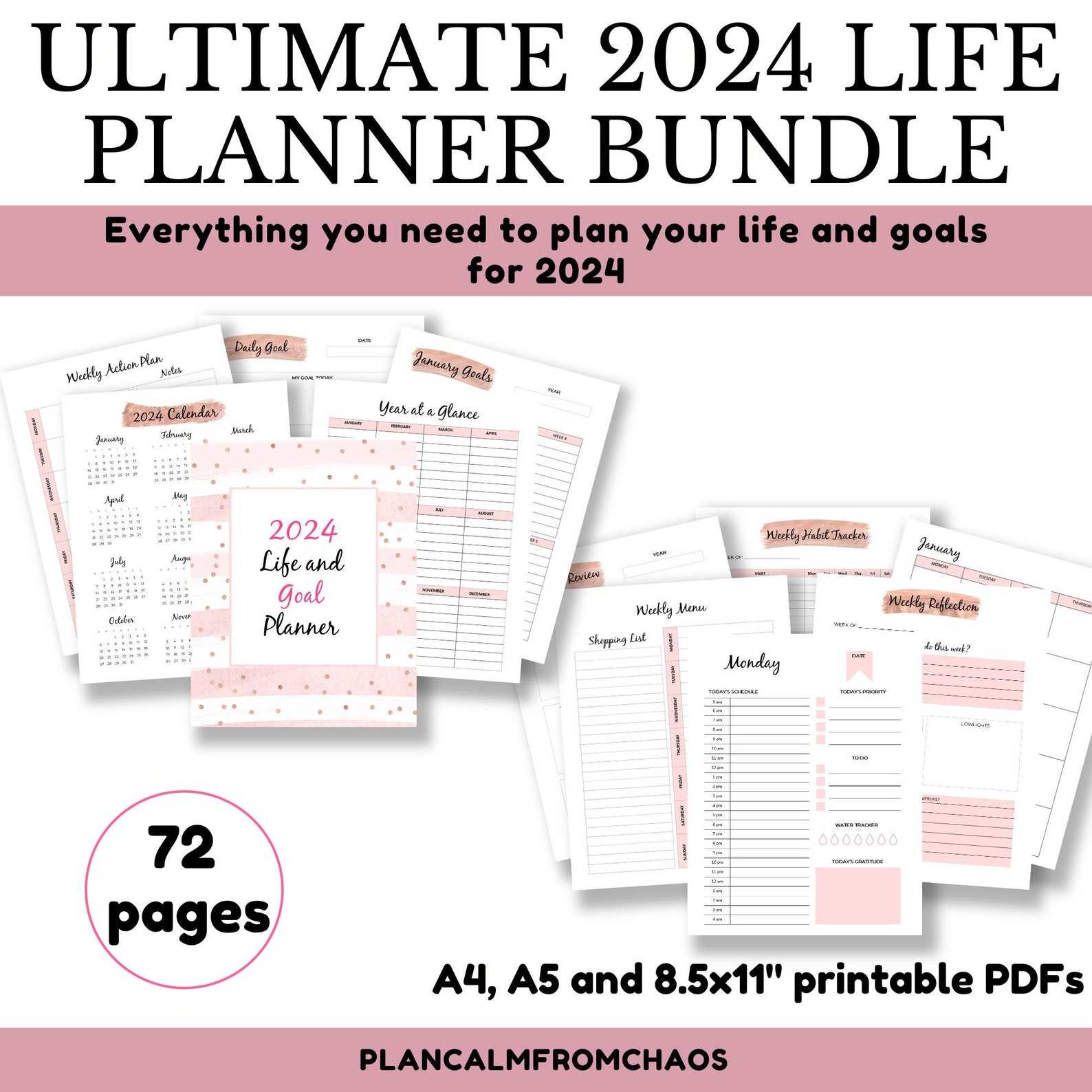 Printable 2024 Life Planner Bundle, DIGITAL DOWNLOAD, 73 Page Life and ...
