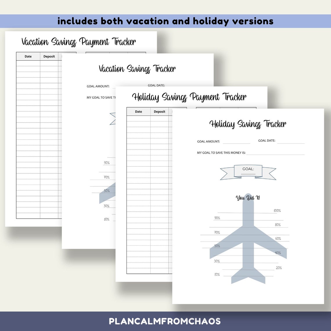 Printable Vacation Savings Trackers. DIGITAL DOWNLOAD. Includes ...