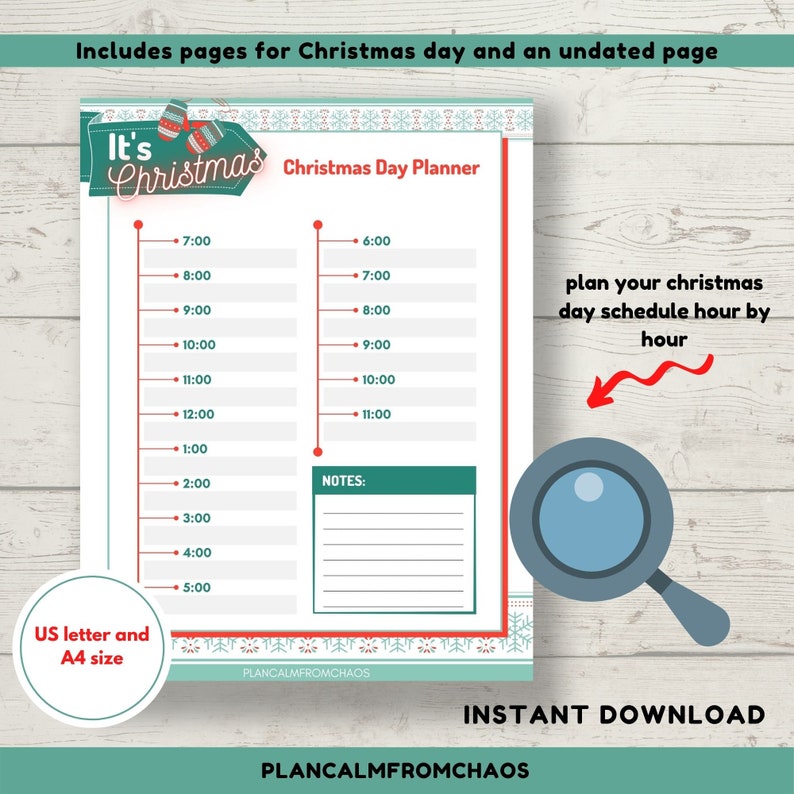 Printable Christmas Day Hourly Schedule Planner, DIGITAL DOWNLOAD ...