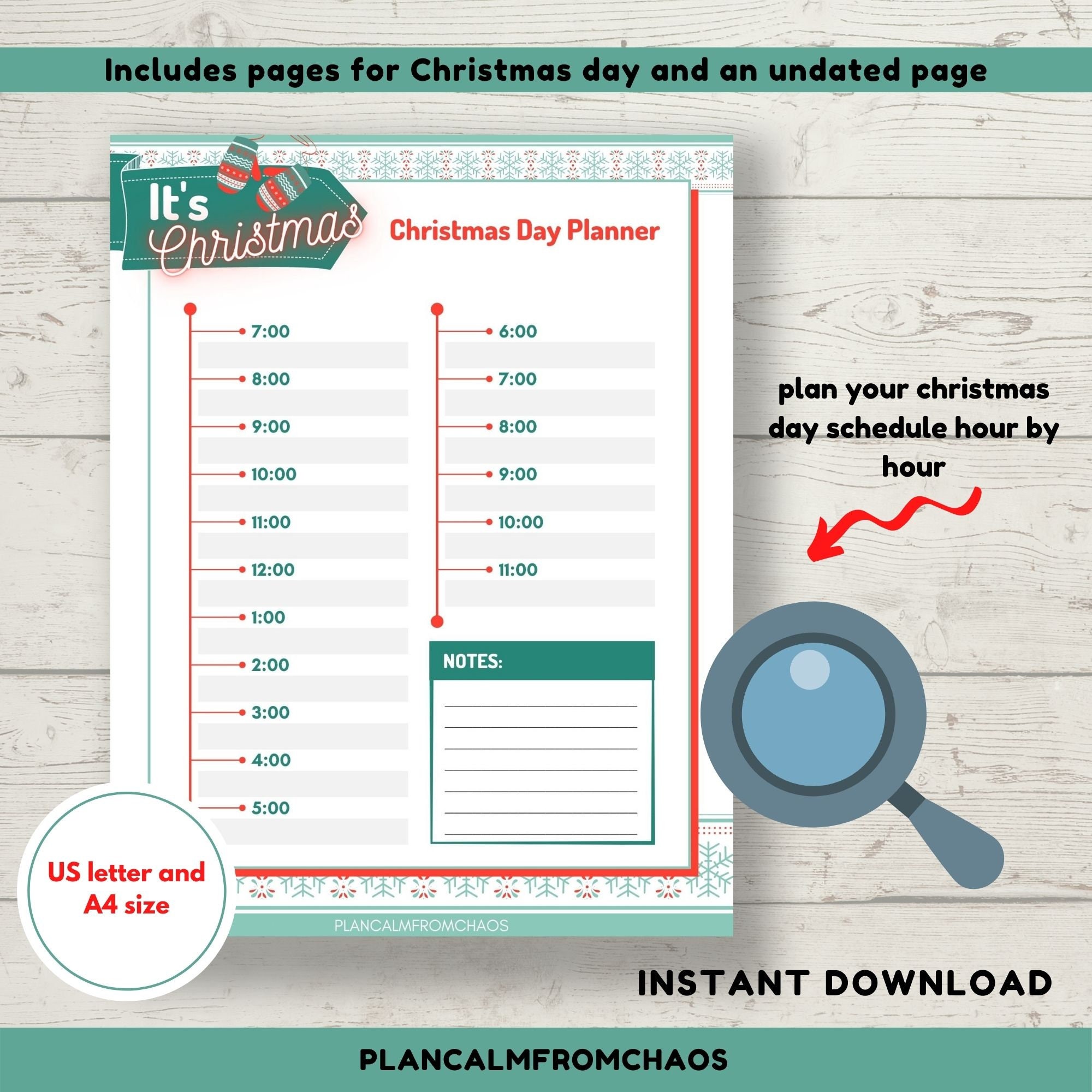 Printable Christmas Day Hourly Schedule Planner, DIGITAL DOWNLOAD ...